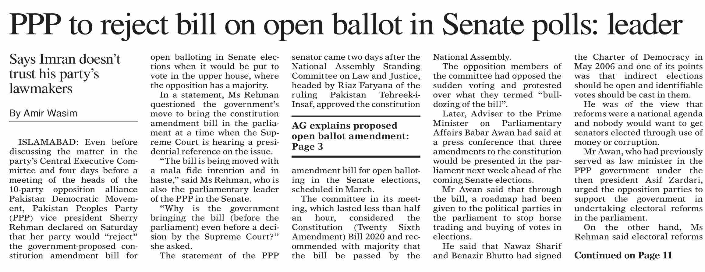 Dawn-ePaper | Jan 31, 2021 | PPP to reject bill on open ballot in ...