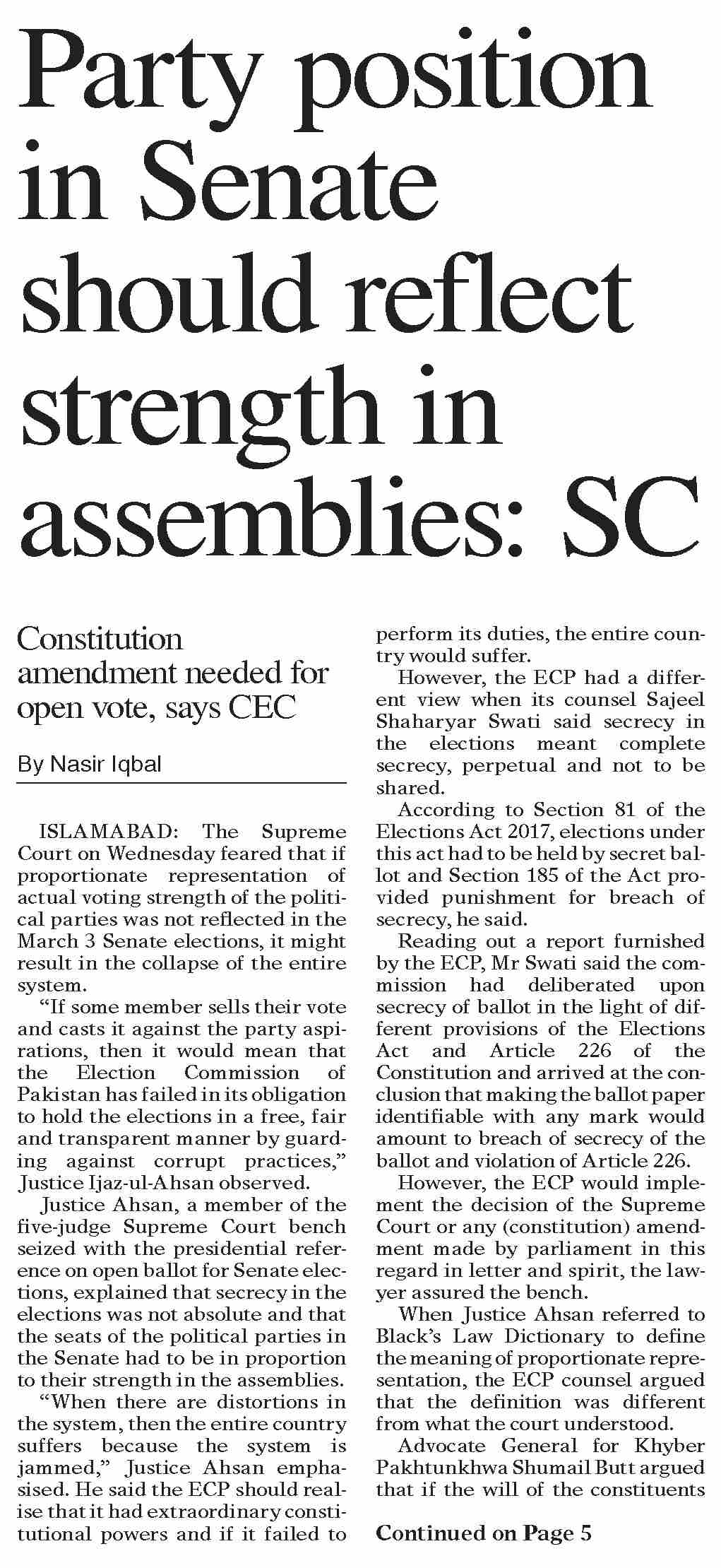 Dawn ePaper Feb 18 2021 Party Position In Senate