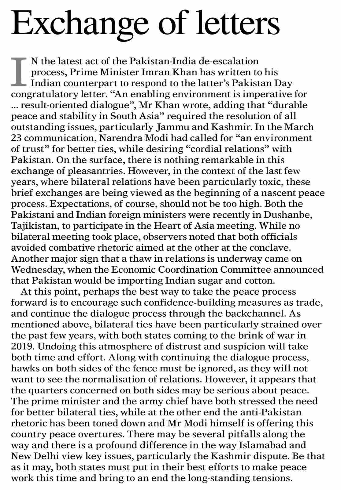 Dawn-ePaper | Apr 01, 2021 | Exchange of letters