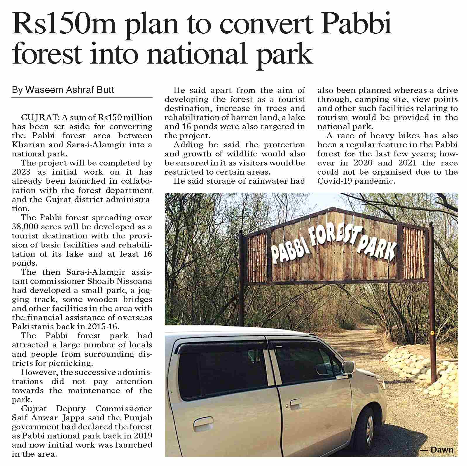 Dawn-ePaper | May 21, 2021 | Rs150m plan to convert Pabbi forest into ...