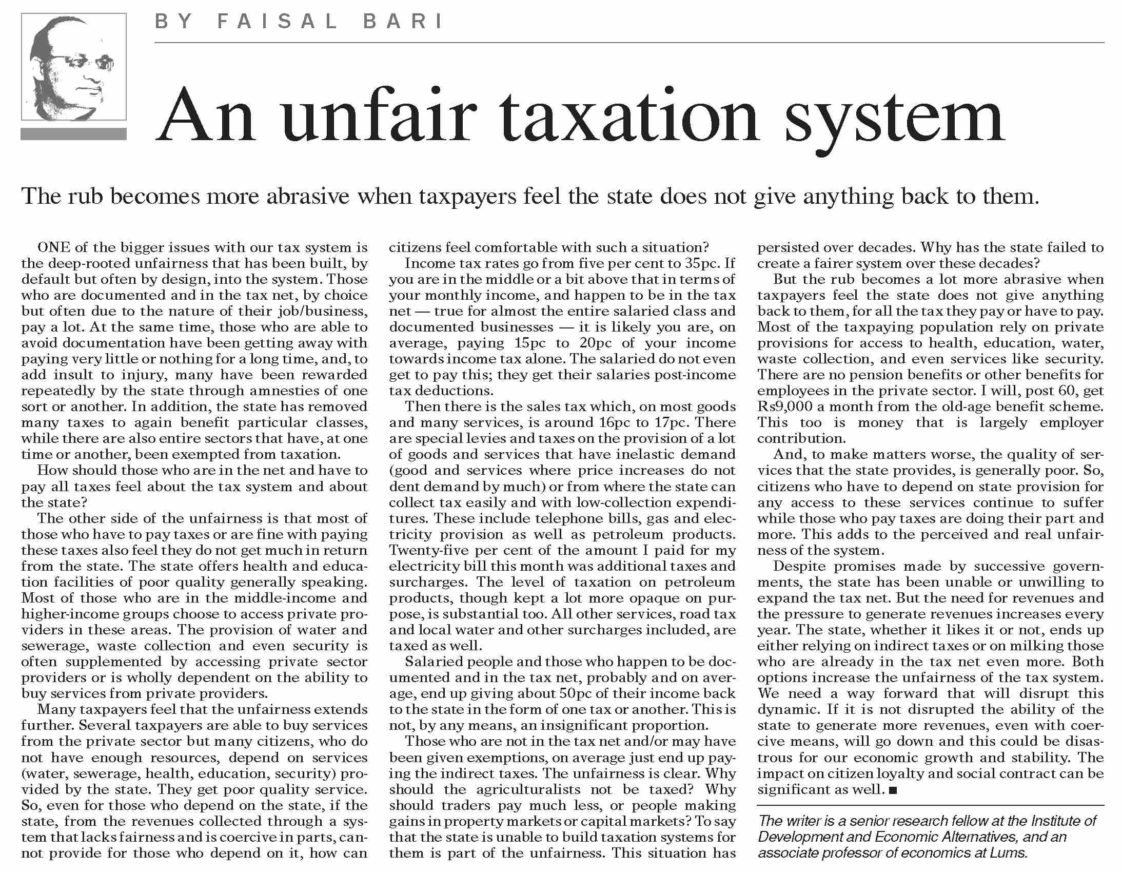 Dawn-ePaper | Oct 01, 2021 | An unfair taxation system