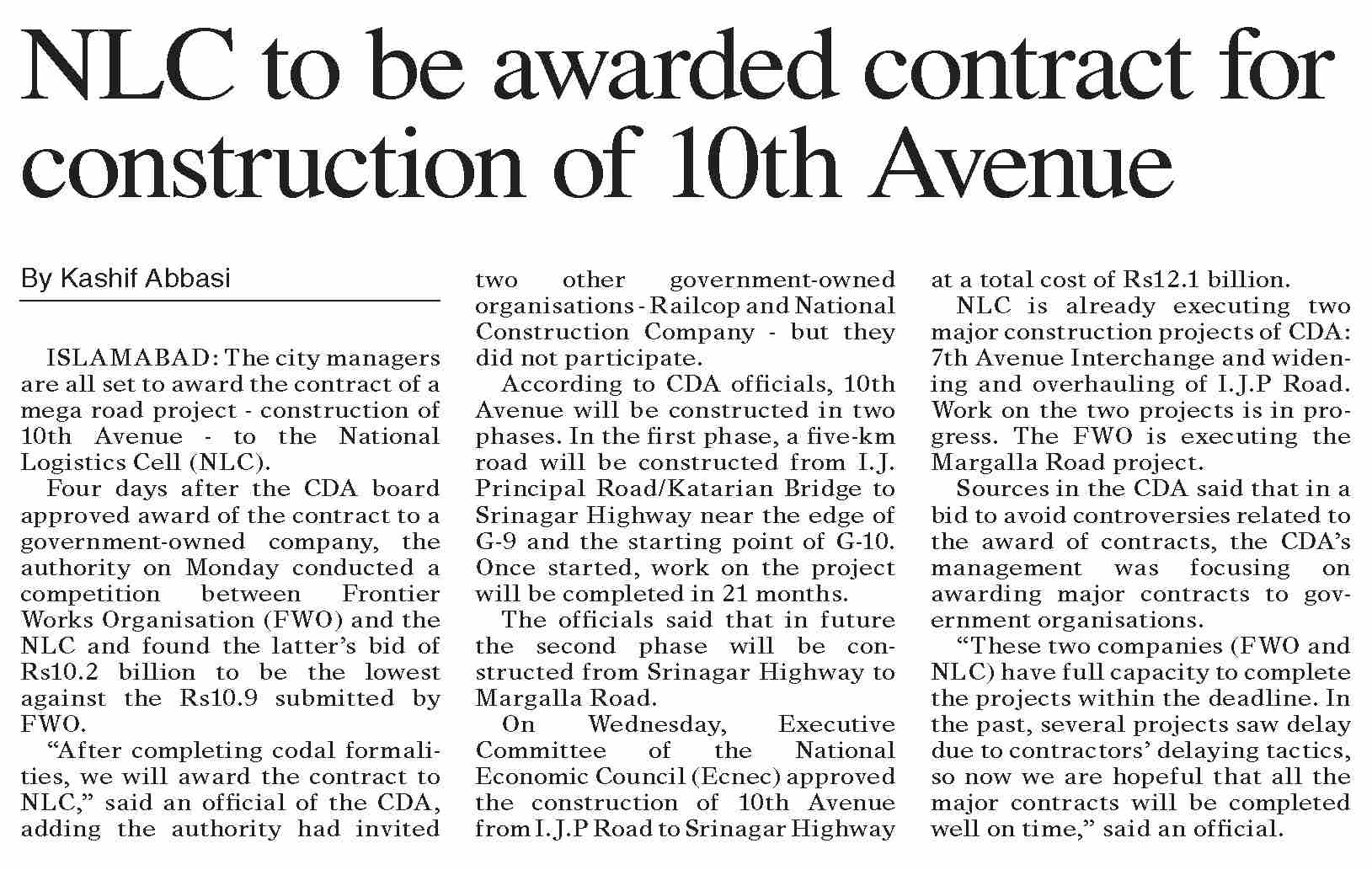 Dawn-ePaper | Nov 30, 2021 | NLC to be awarded contract for ...