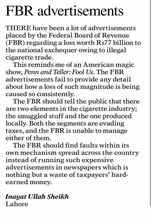 Dawn-ePaper | Jan 11, 2022 | FBR advertisements