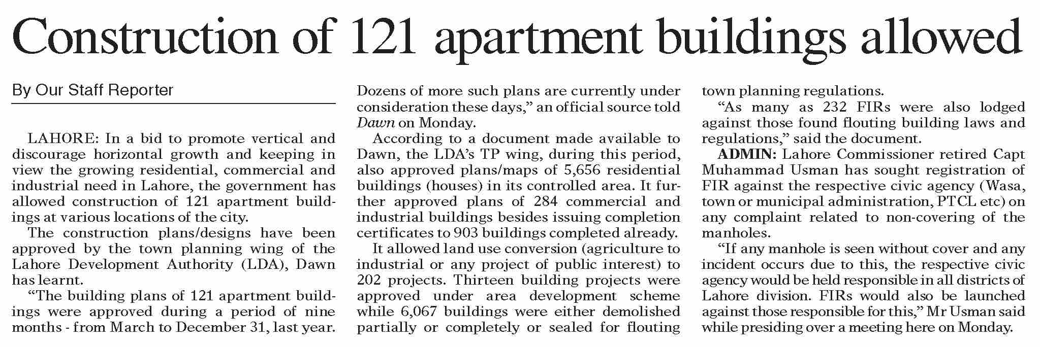 Dawn-ePaper | Jan 18, 2022 | Construction of 121 apartment buildings ...