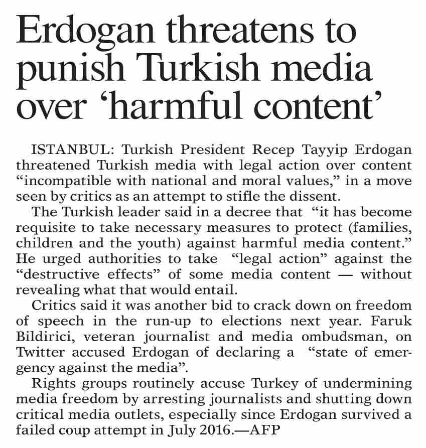 Dawn-ePaper | Jan 30, 2022 | Erdogan threatens to punish Turkish media ...