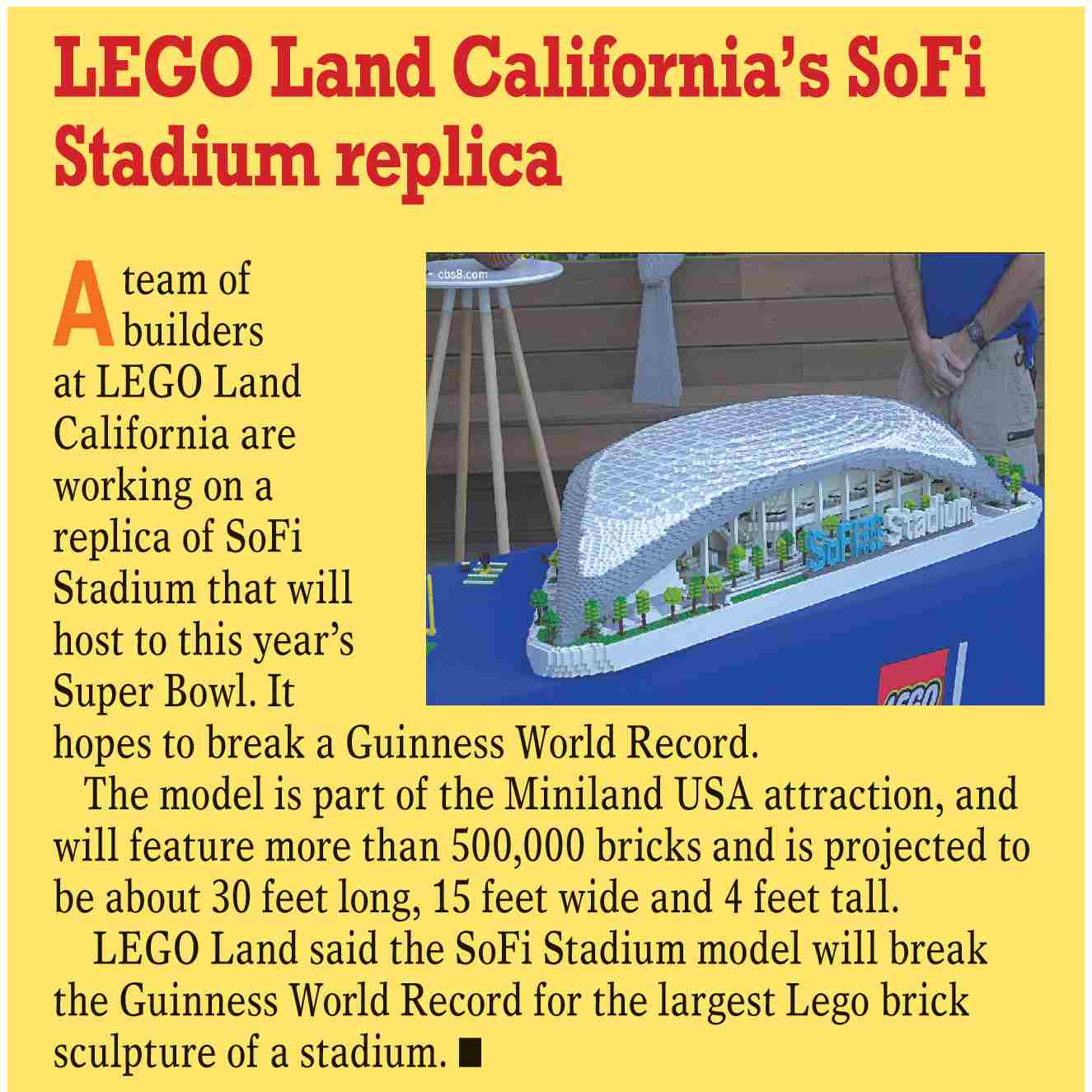 Dawn-ePaper | Feb 12, 2022 | LEGO Land California`s SoFi Stadium replica