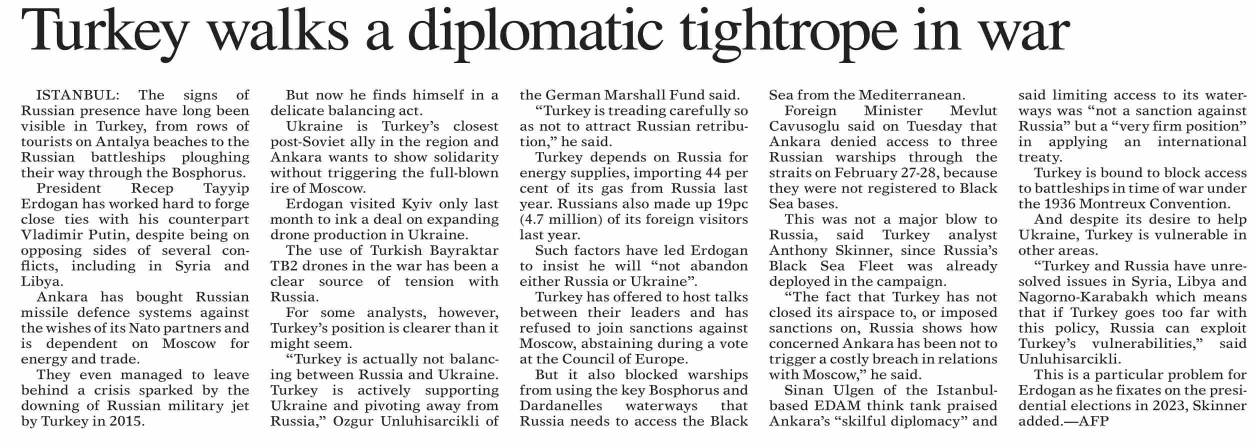Dawn-ePaper | Mar 04, 2022 | Turkey walks a diplomatic tightrope in war