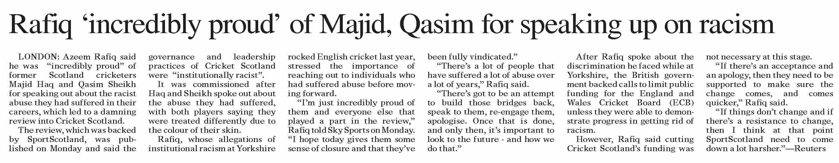 Dawn-ePaper | Jul 27, 2022 | Rafiq `incredibly proud` of Majid, Qasim ...