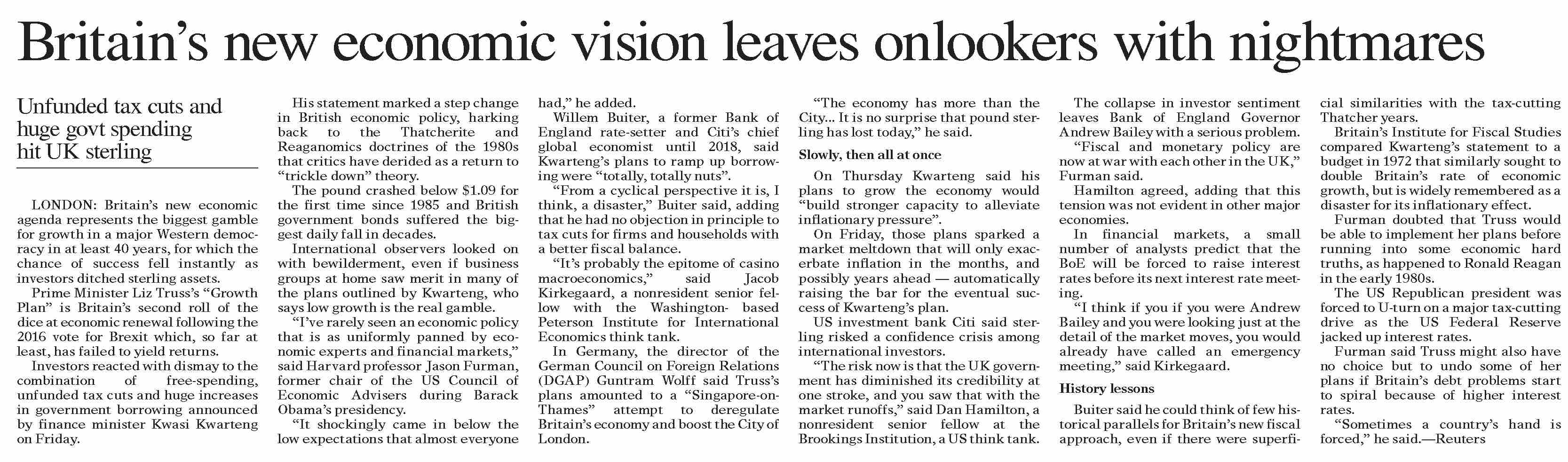 Dawn-ePaper | Sep 25, 2022 | Britain`s new economic vision leaves ...