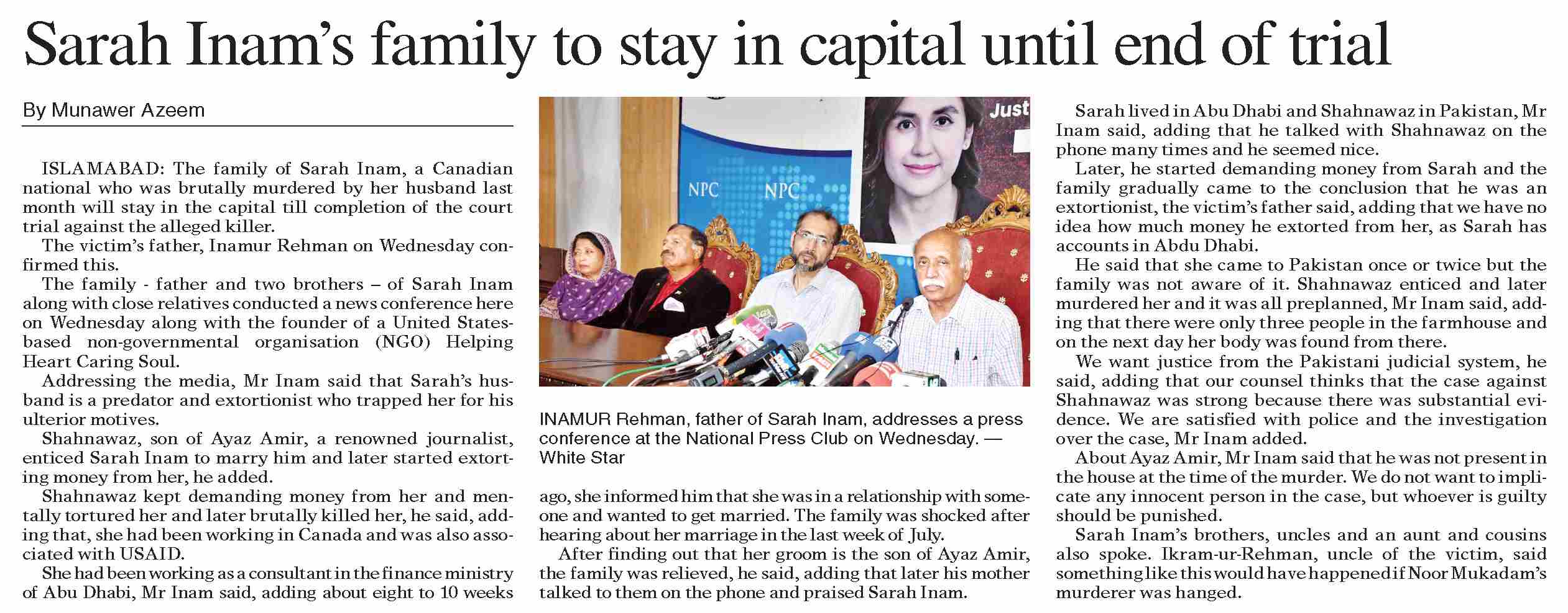Dawn-ePaper | Oct 06, 2022 | Sarah Inam`s family to stay in capital ...