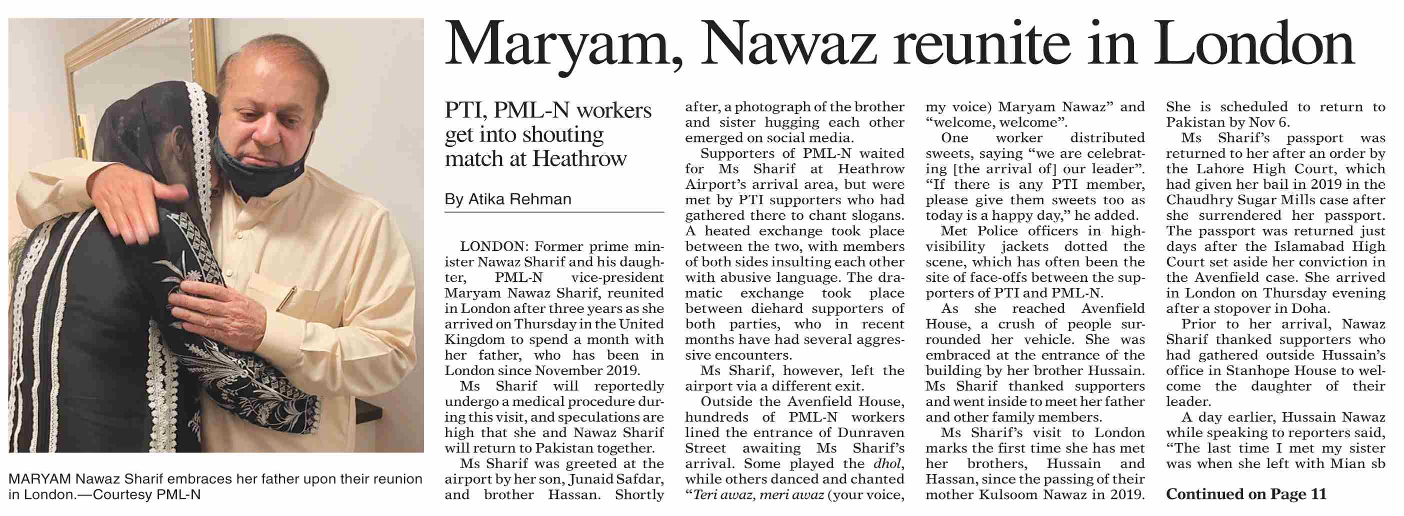 Dawn-ePaper | Oct 07, 2022 | Maryam, Nawaz reunite in London