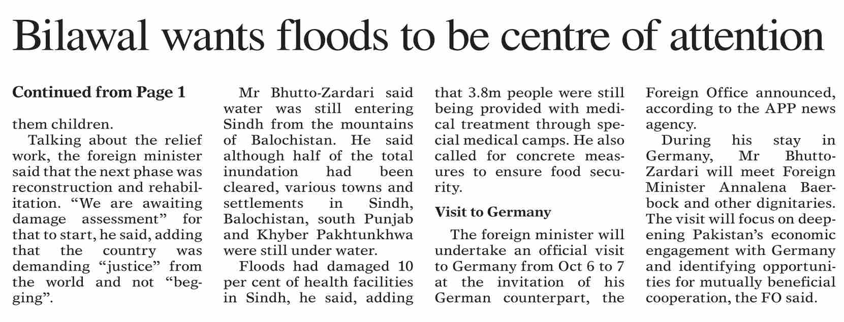 Dawn-ePaper | Oct 07, 2022 | Bilawal wants floods to be centre of attention