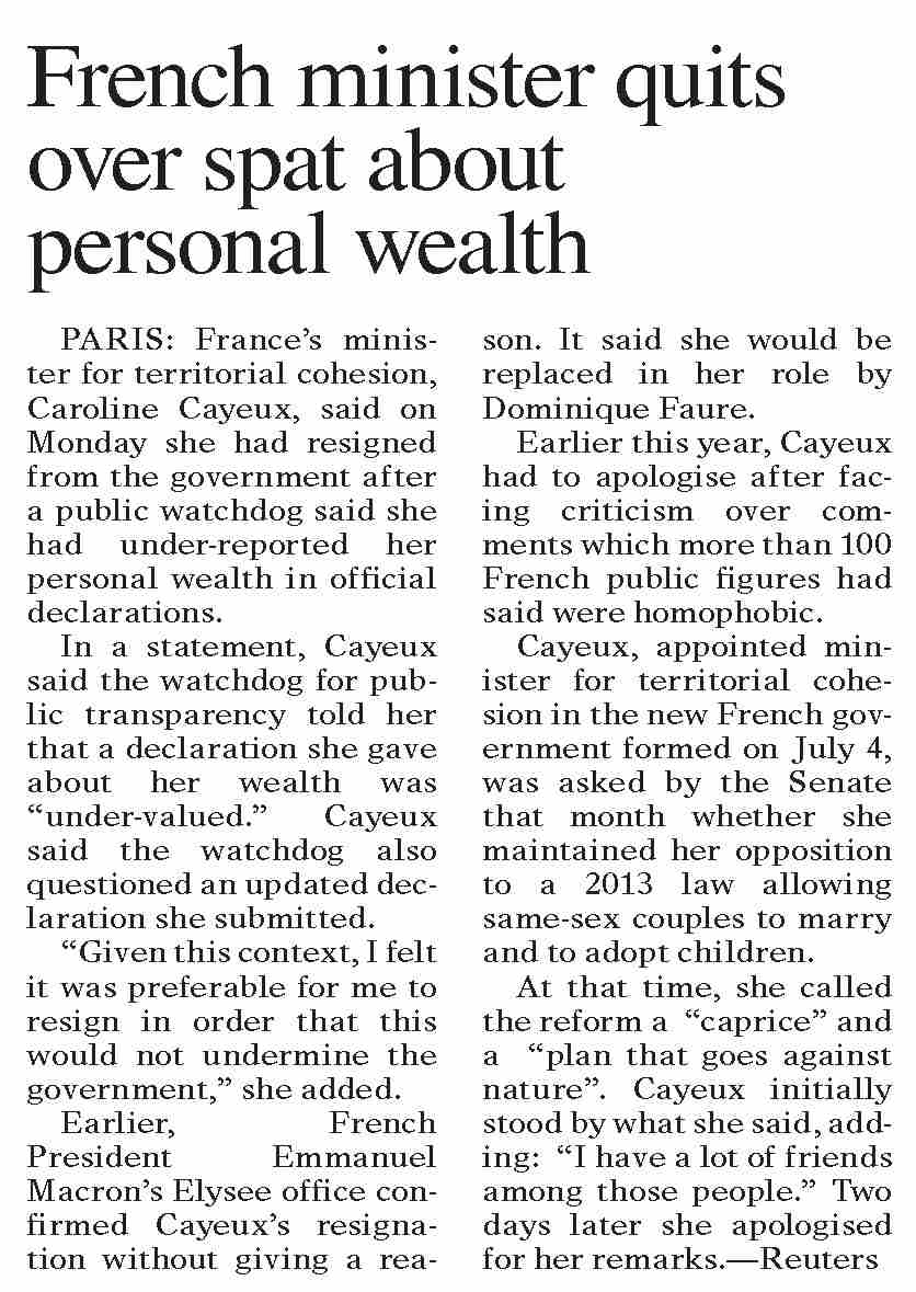 Dawn-ePaper | Nov 29, 2022 | French minister quits over spat about ...