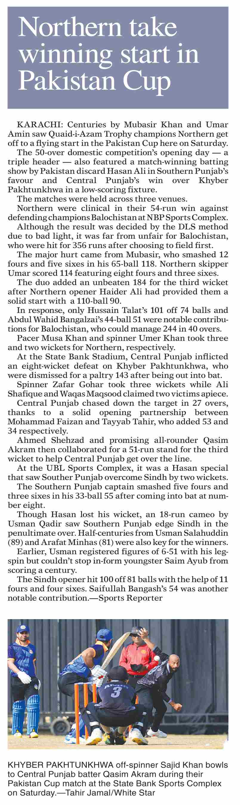 Dawn-ePaper | Dec 11, 2022 | Northern take winning start in Pakistan Cup