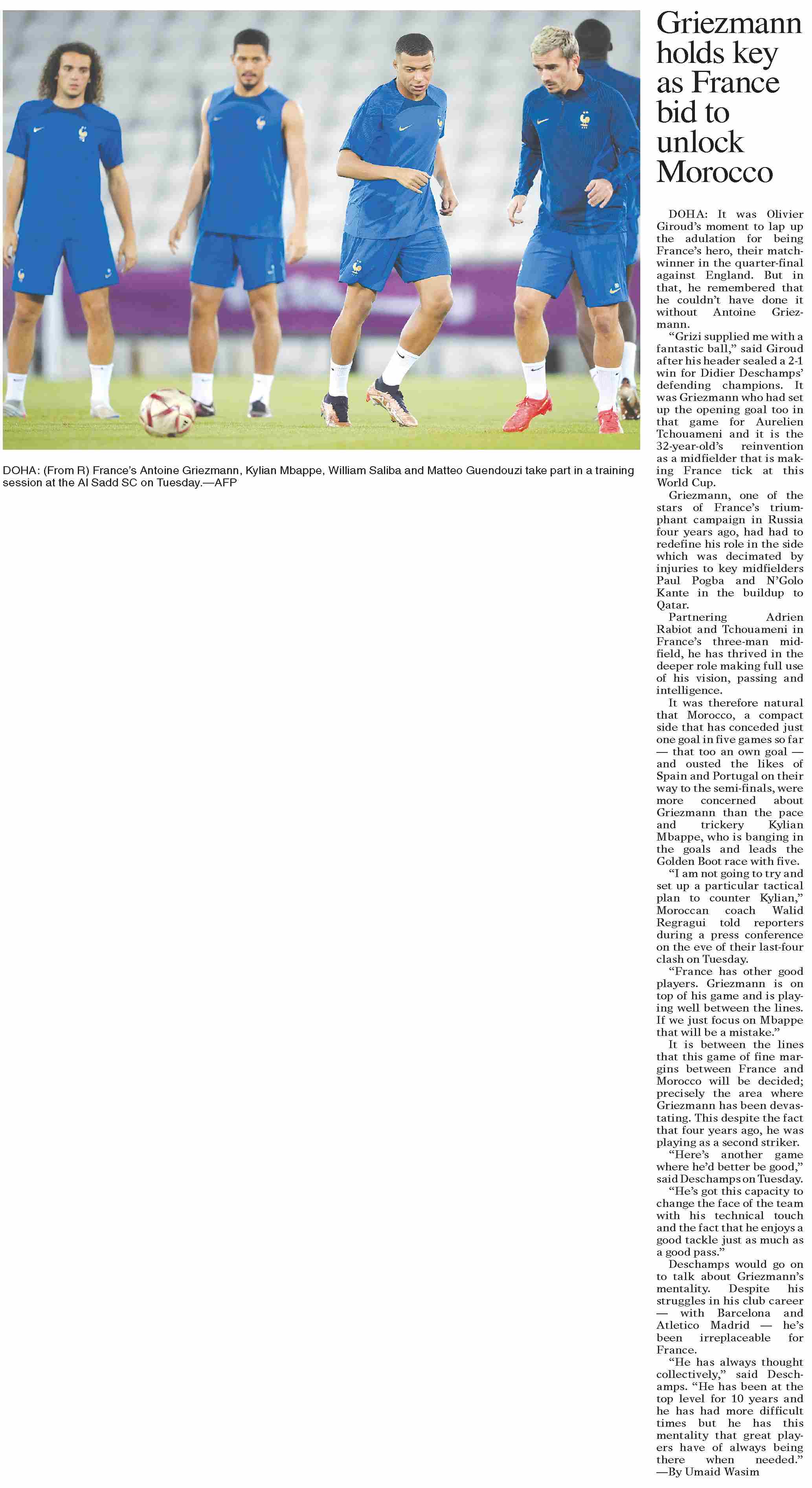 Dawn-ePaper | Dec 14, 2022 | Griezmann holds key as France bid to ...