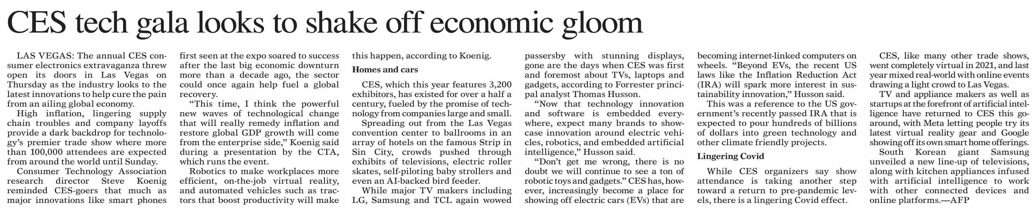 Dawn-ePaper | Jan 07, 2023 | CES tech gala looks to shake off economic ...