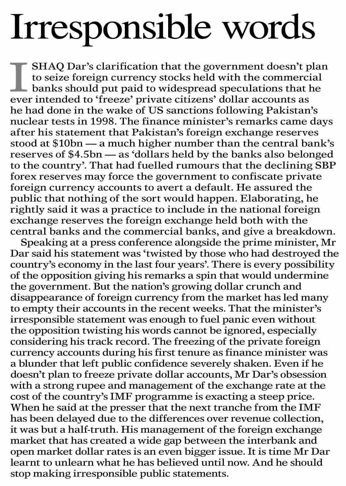 Dawn-ePaper | Jan 12, 2023 | Irresponsible words