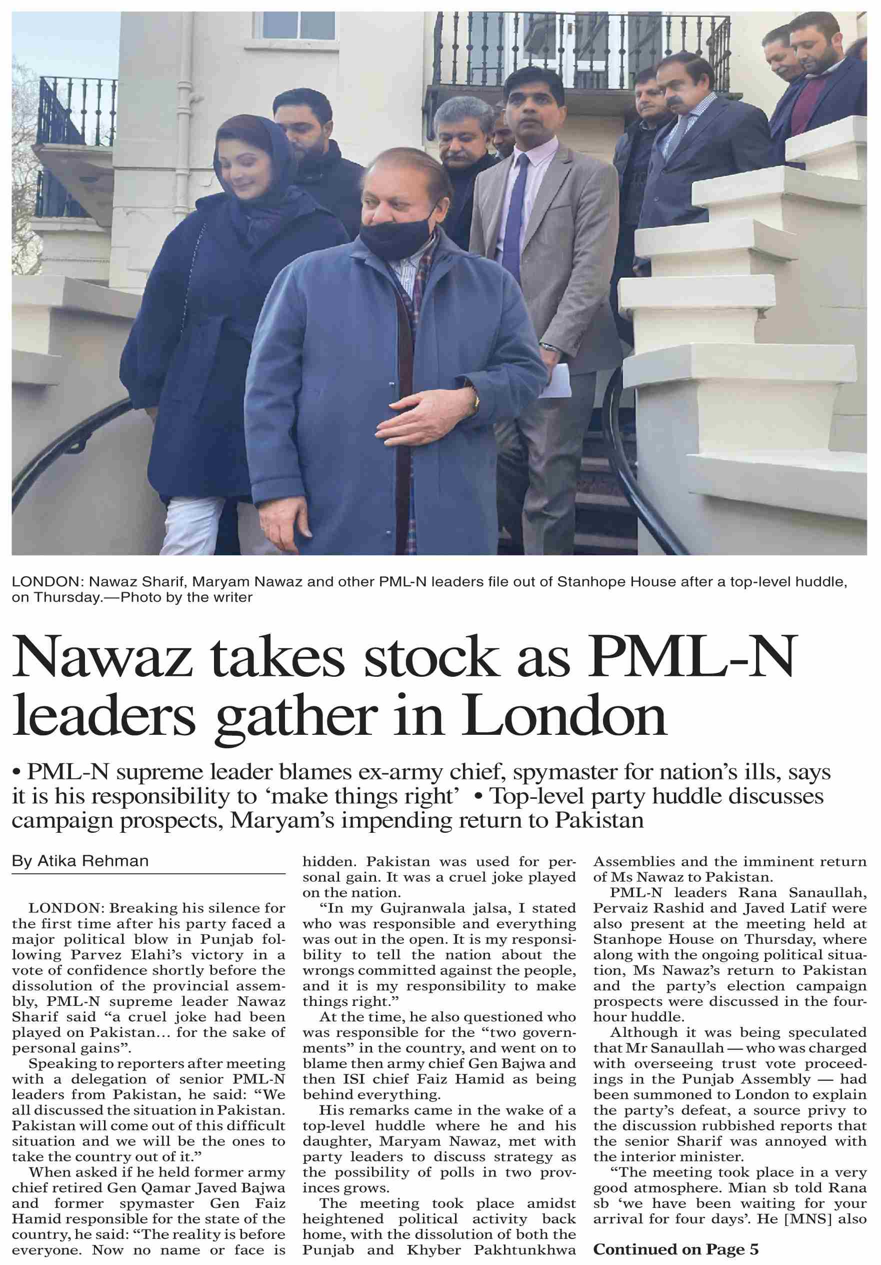 Dawn-ePaper | Jan 20, 2023 | Nawaz takes stock as PML-N leaders gather ...