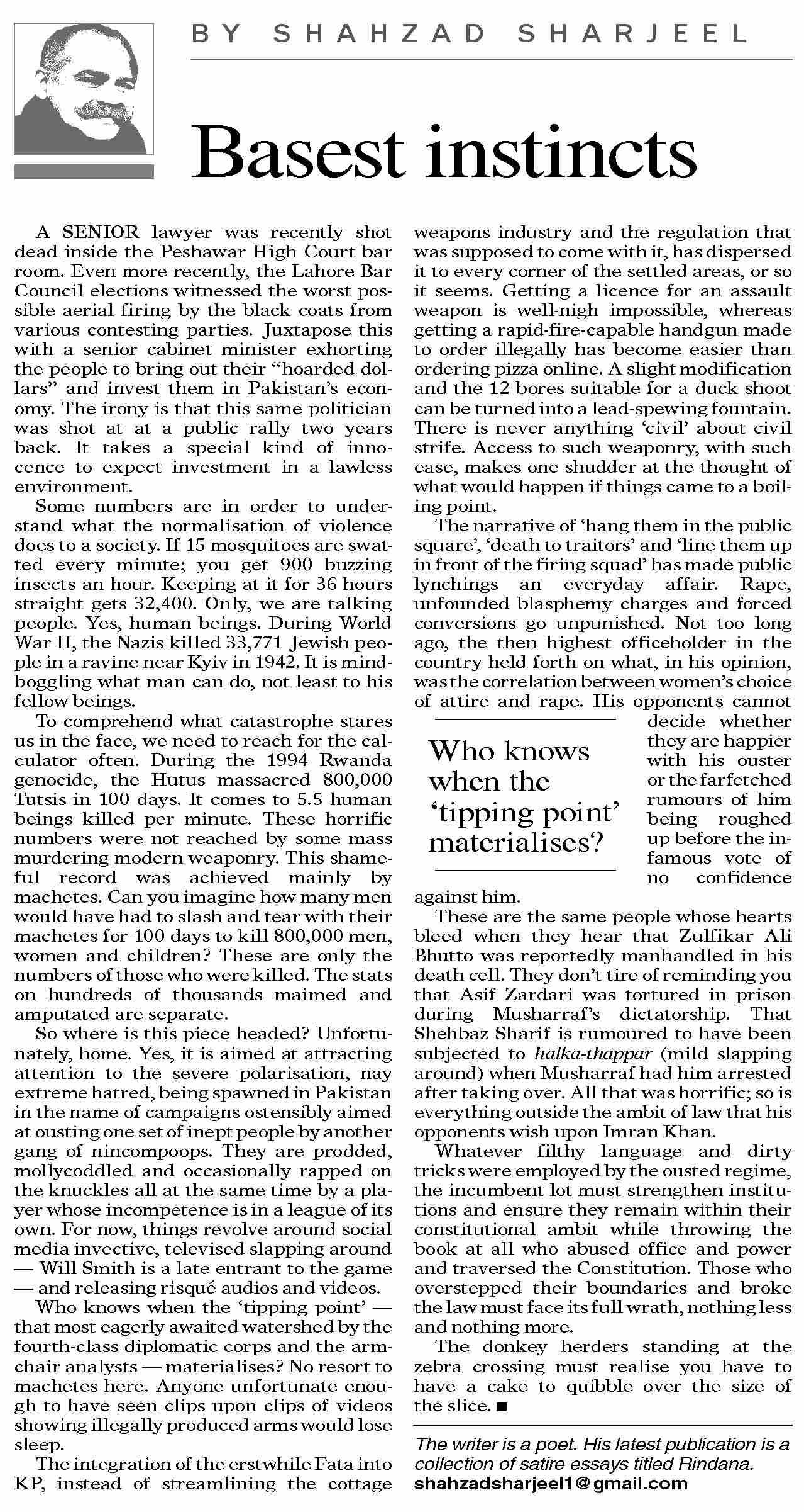 Dawn-ePaper | Jan 29, 2023 | Basest instincts