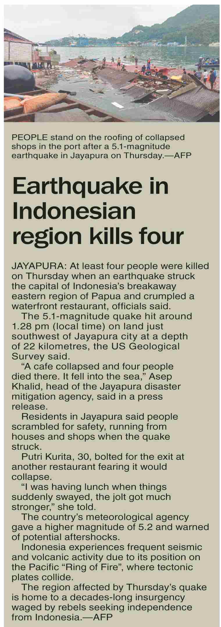 Dawn-ePaper | Feb 10, 2023 | Earthquake in Indonesian region kills four