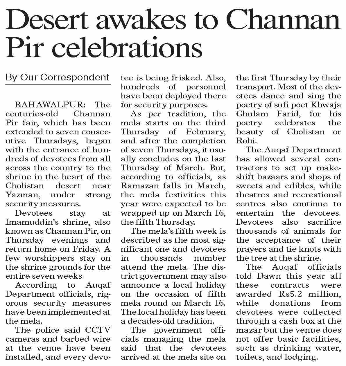 Dawn-ePaper | Feb 17, 2023 | Desert awakes to Channan Pir celebrations