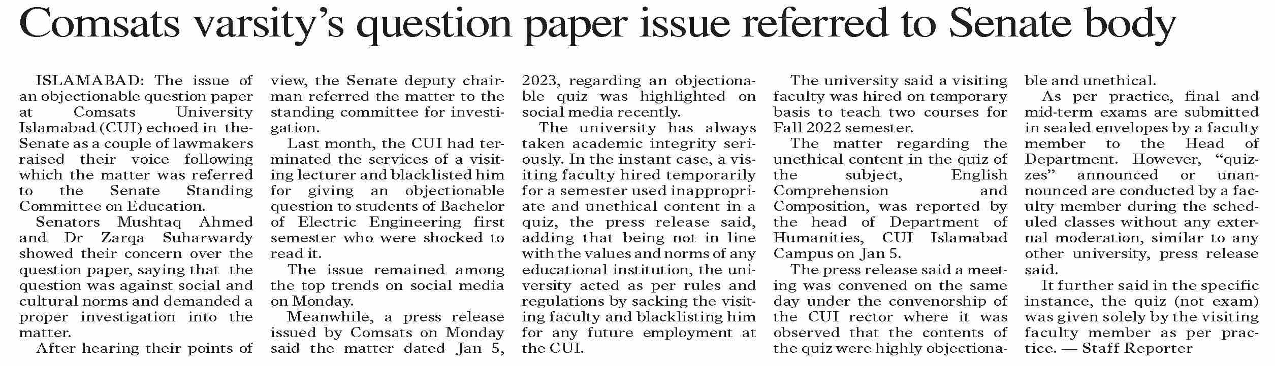Dawn-ePaper | Feb 21, 2023 | Comsats varsity`s question paper issue ...