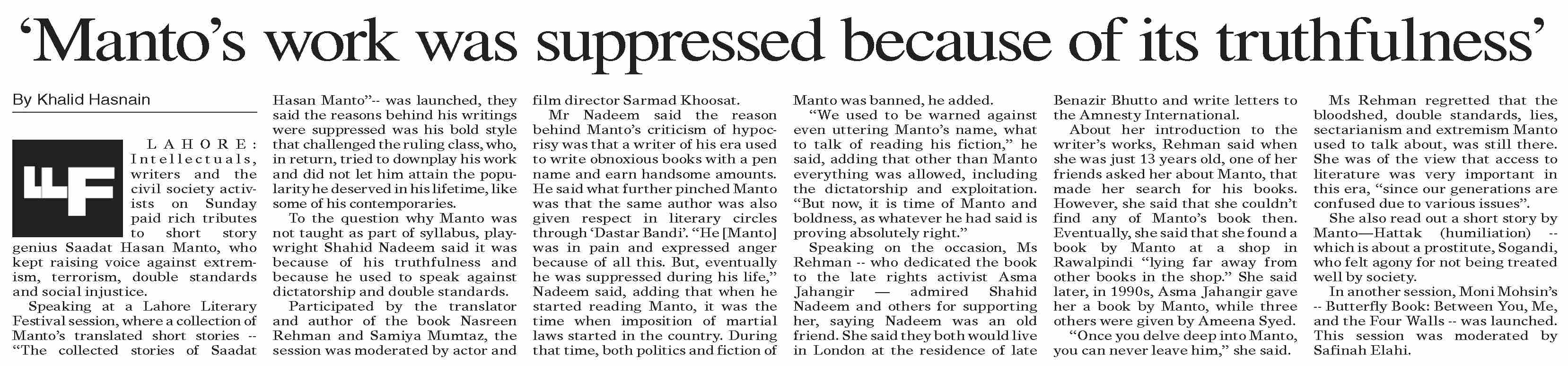 Dawn-ePaper | Feb 27, 2023 | `Manto`s work was suppressed because of ...