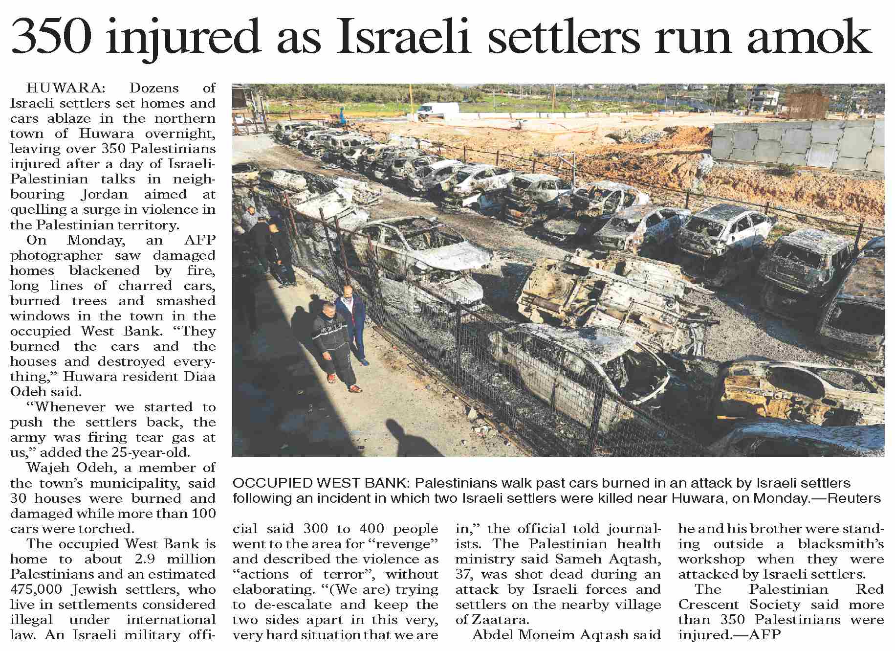 Dawn-ePaper | Feb 28, 2023 | 350 injured as Israeli settlers run amok