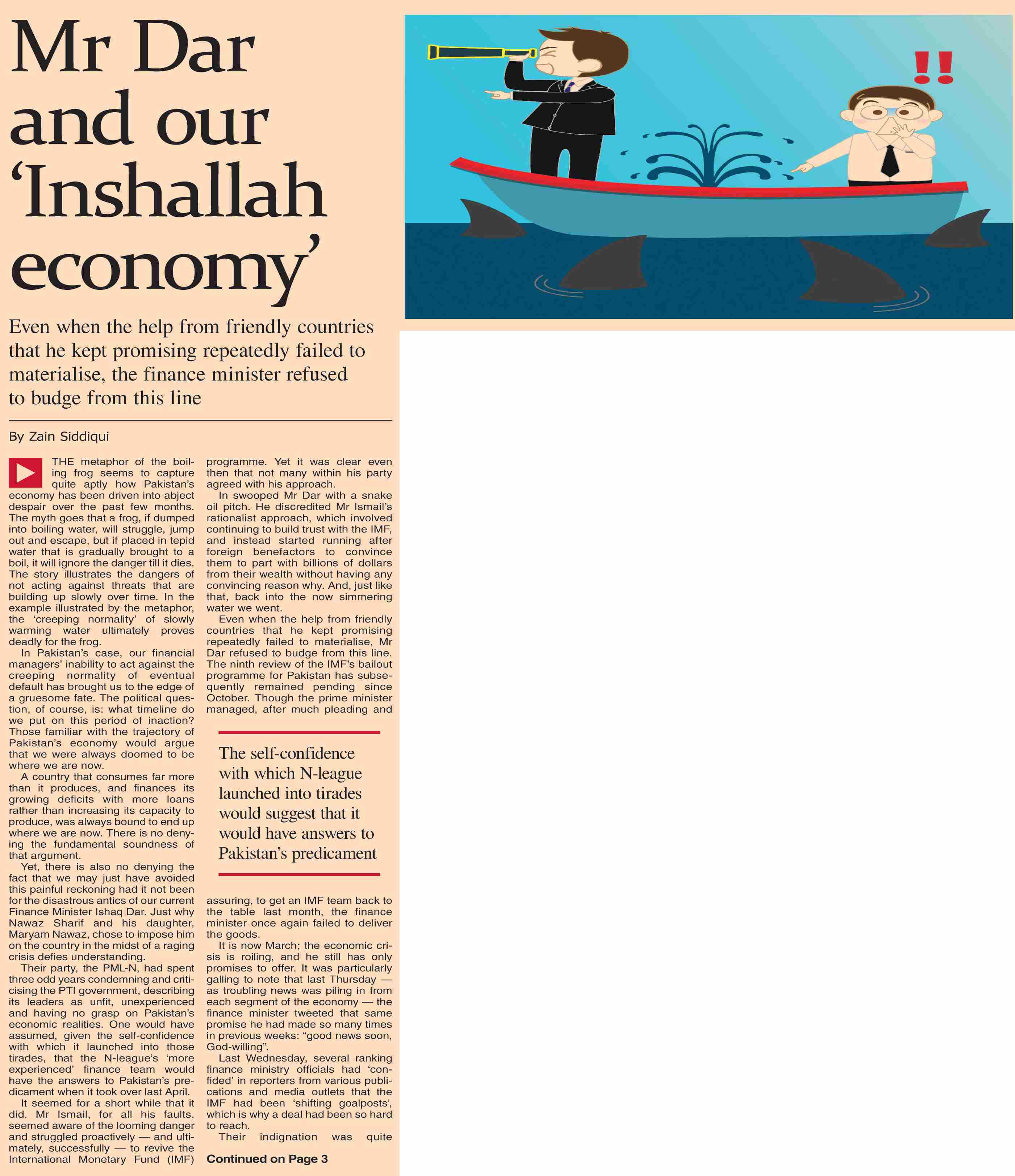 Dawn-ePaper | Mar 06, 2023 | Mr Dar and our `Inshallah economy`
