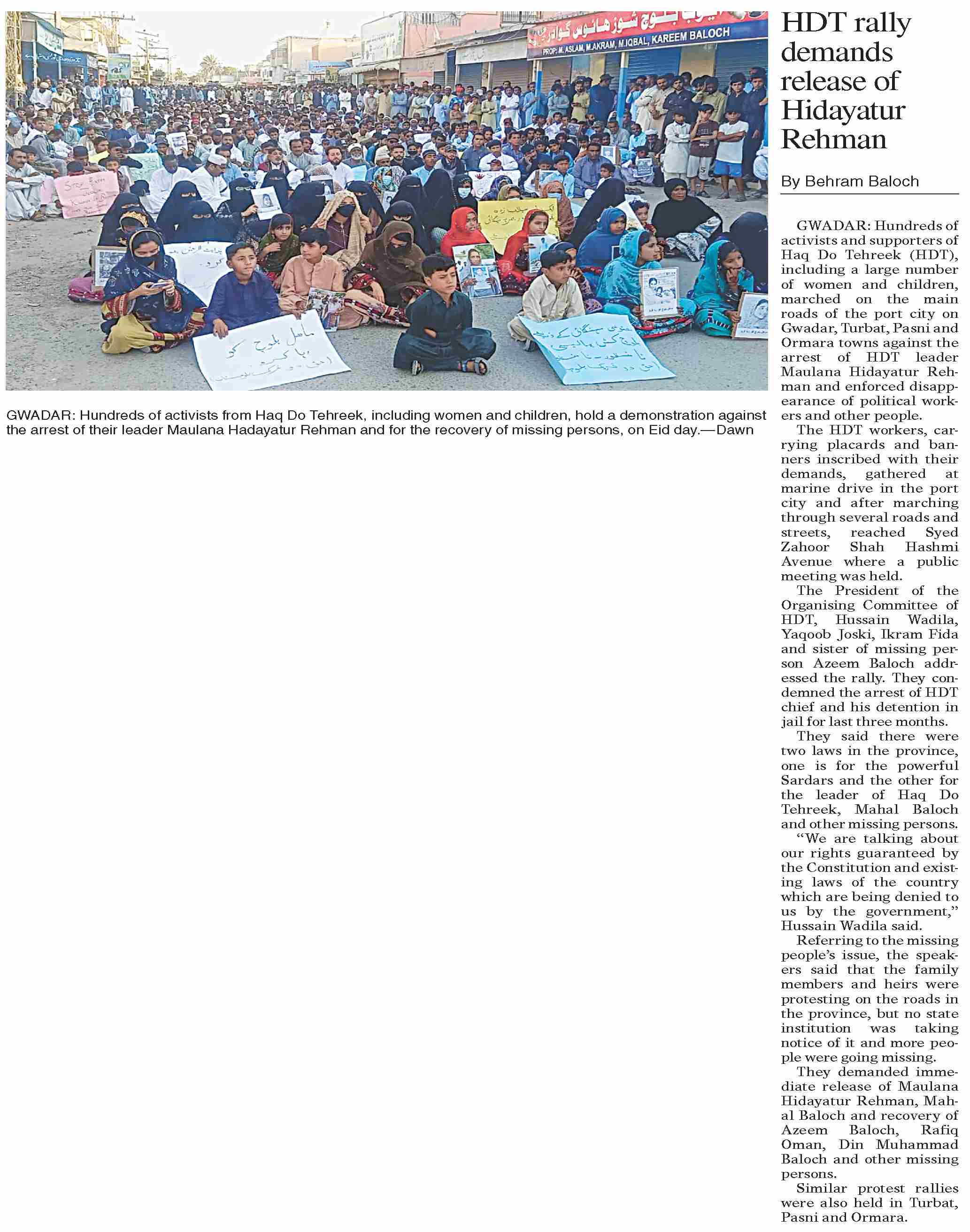 Dawn-ePaper | Apr 25, 2023 | HDT rally demands release of Hidayatur Rehman