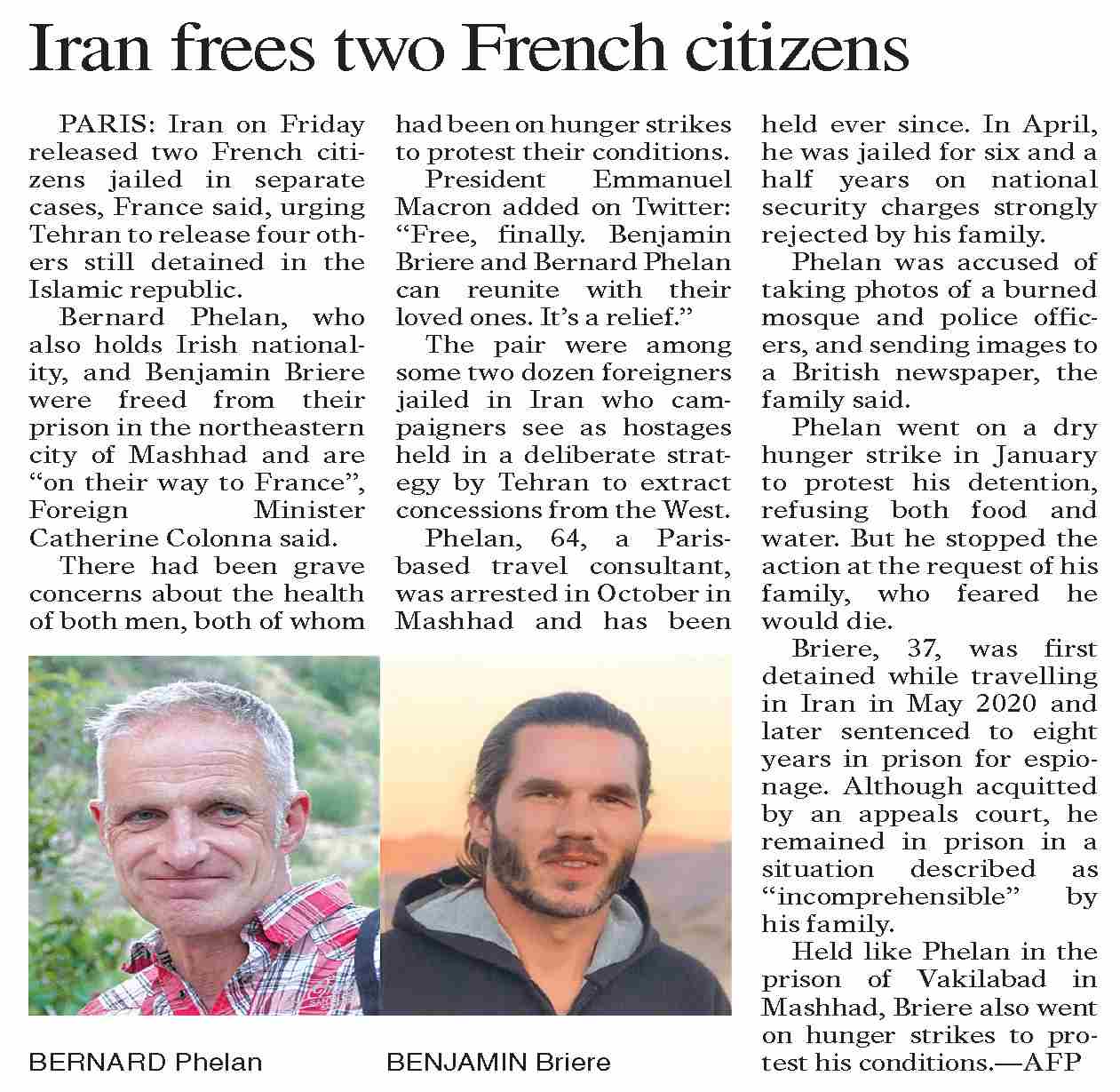 Dawn-ePaper | May 13, 2023 | Iran frees two French citizens