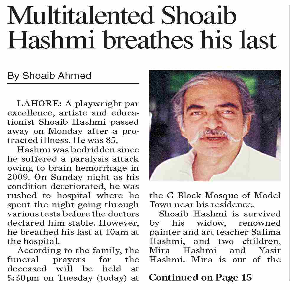 Dawn-ePaper | May 16, 2023 | Multitalented Shoaib Hashmi breathes his last