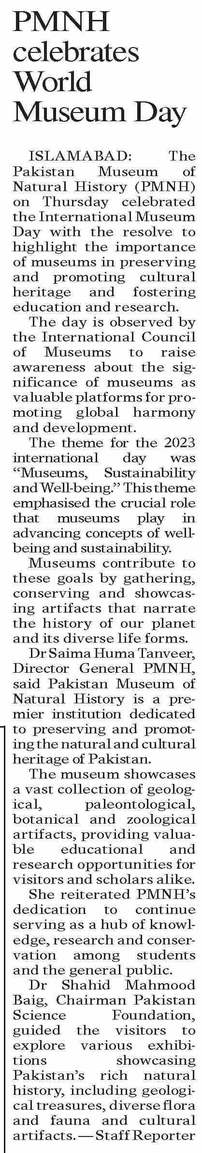 Dawn-ePaper | May 19, 2023 | PMNH celebrates World Museum Day