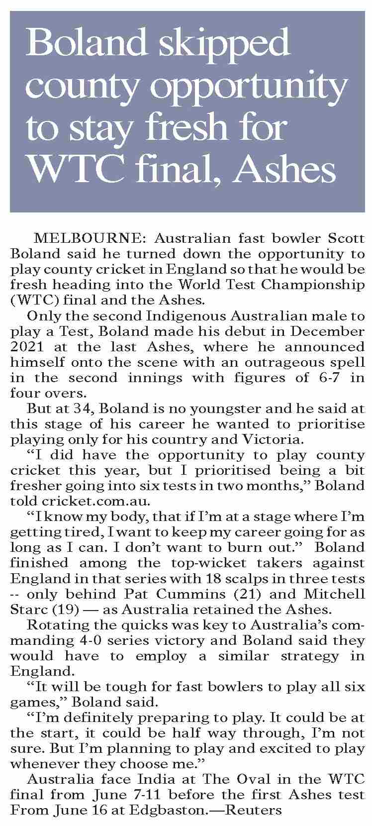 Dawn-ePaper | May 21, 2023 | Boland skipped county opportunity to stay ...