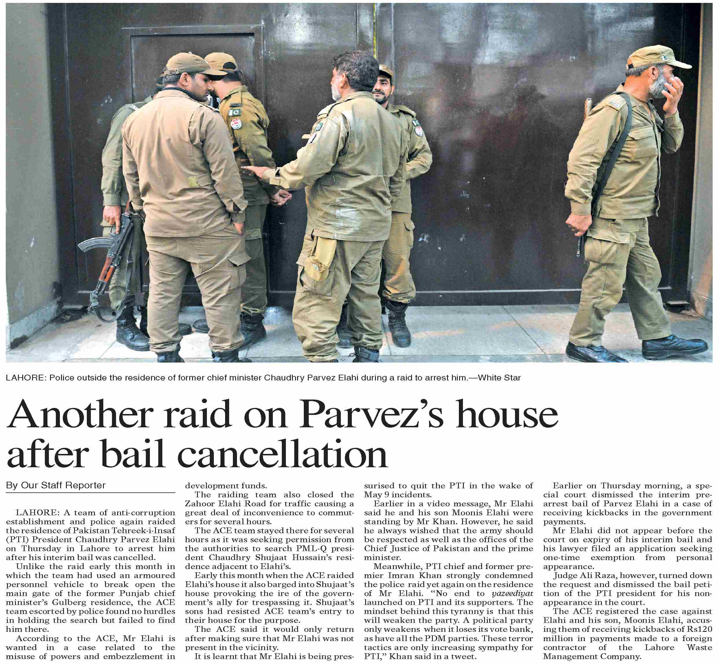 Dawn-ePaper | May 26, 2023 | Another raid on Parvez`s house after bail cancellation