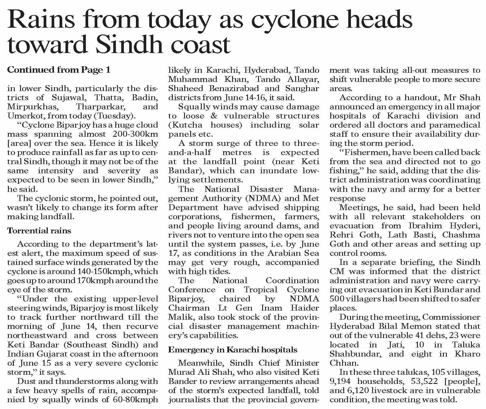 Dawn-ePaper | Jun 13, 2023 | Rains from today as cyclone heads toward ...