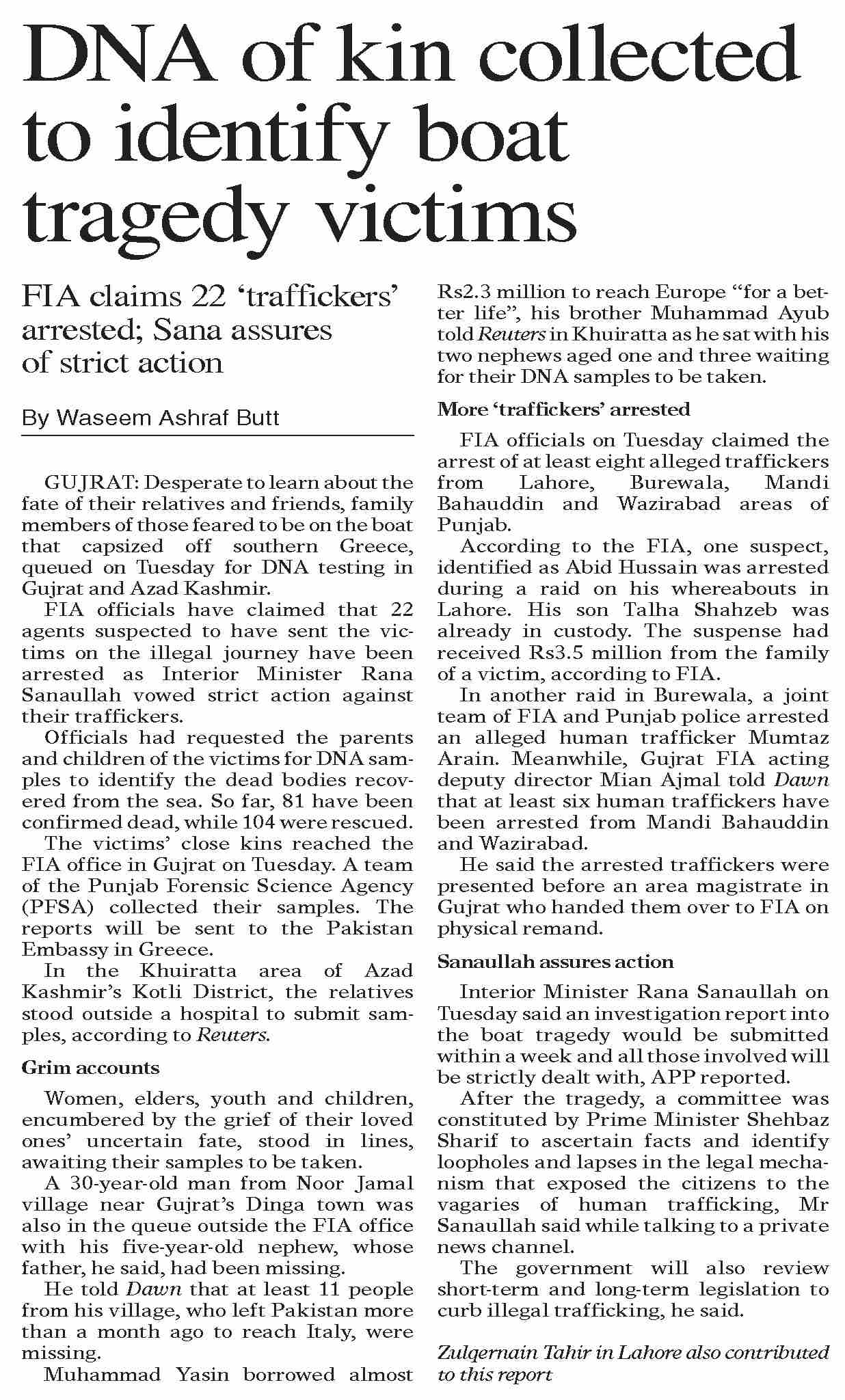 Dawn-ePaper | Jun 21, 2023 | DNA of kin collected to identify boat ...