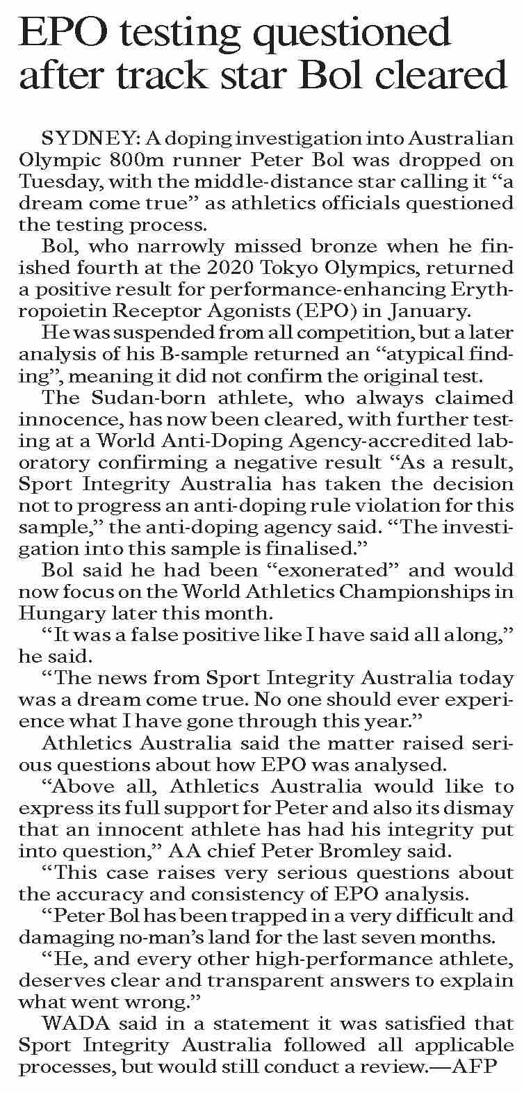 Dawn-ePaper | Aug 02, 2023 | EPO testing questioned after track star ...