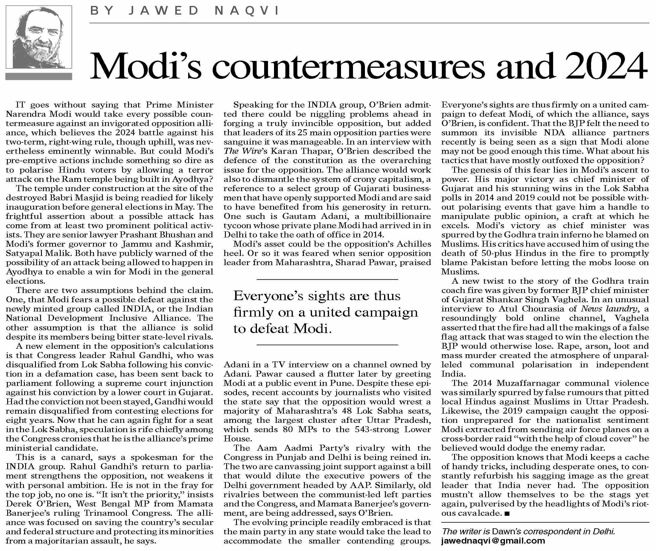 Dawn-ePaper | Aug 08, 2023 | Modi`s countermeasures and 2024