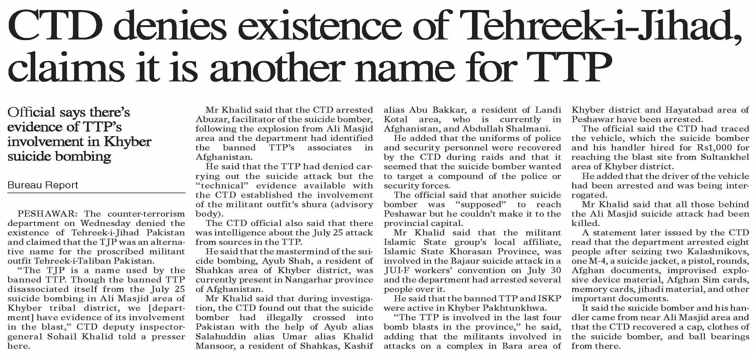 Dawn ePaper Aug 10 2023 CTD Denies Existence Of Tehreek i Jihad dawn-epaper-aug-10-2023-ctd-denies-existence-of-tehreek-i-jihad