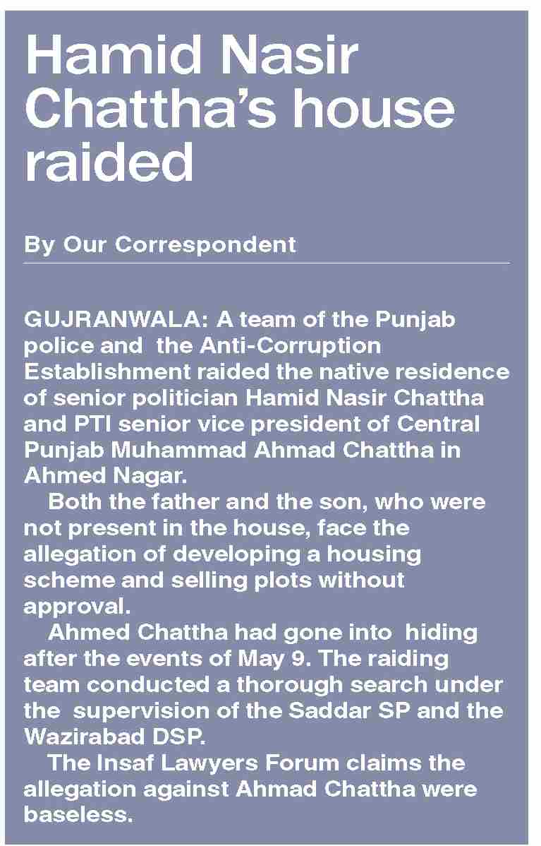 Dawn-ePaper | Aug 17, 2023 | Hamid Nasir Chattha’s house raided
