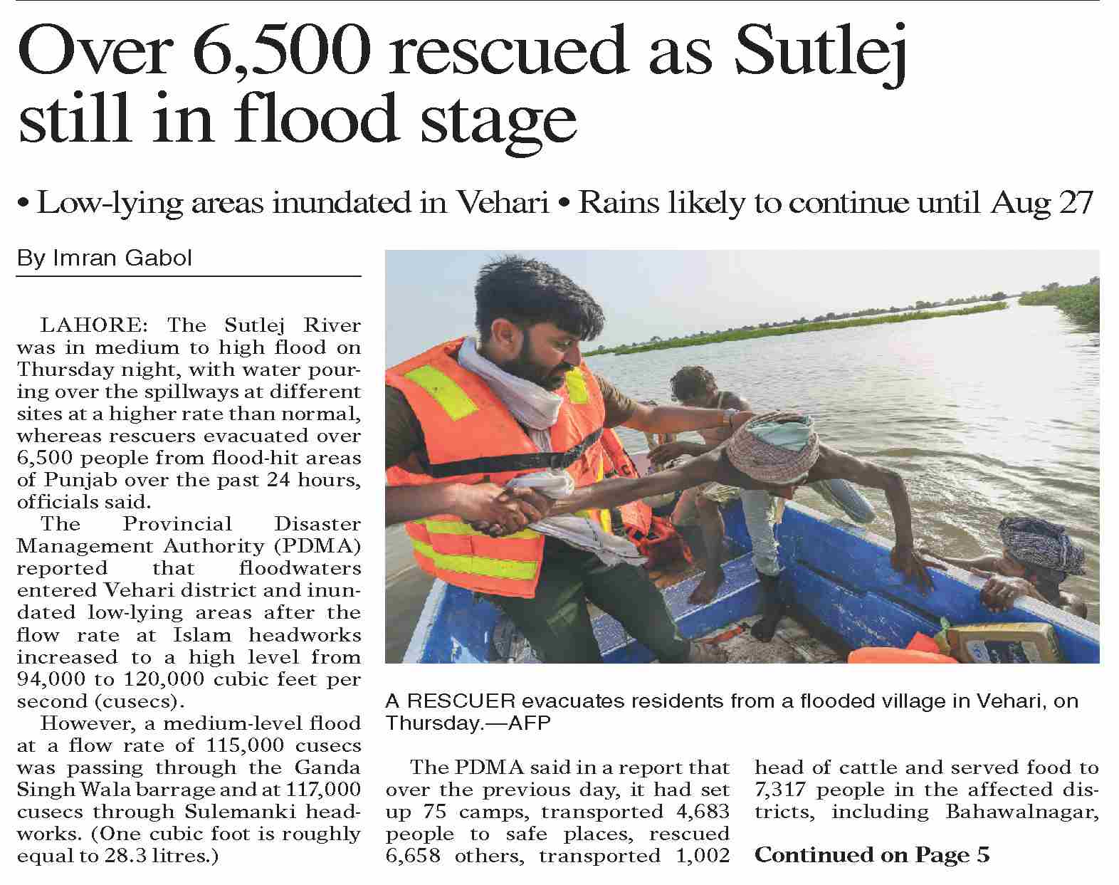 Dawn-ePaper | Aug 25, 2023 | Over 6,500 rescued as Sutlej still in ...