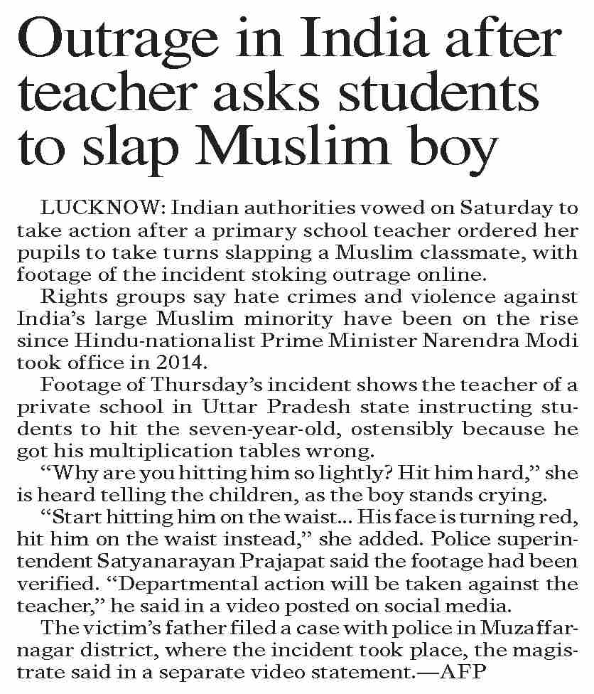 Dawn ePaper Aug 27 2023 Outrage In India After Teacher Asks