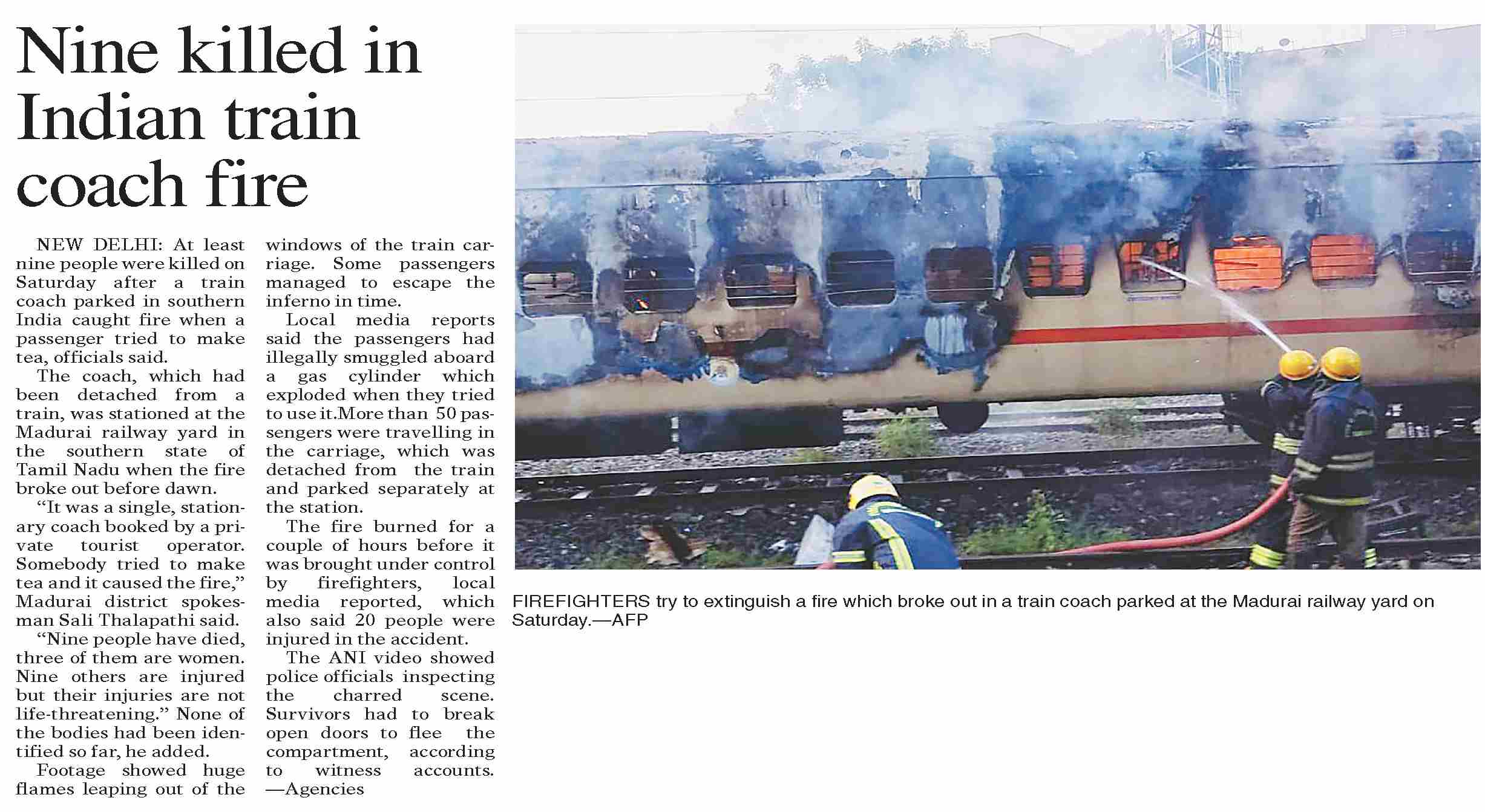 Dawn-ePaper | Aug 27, 2023 | Nine killed in Indian train coach fire