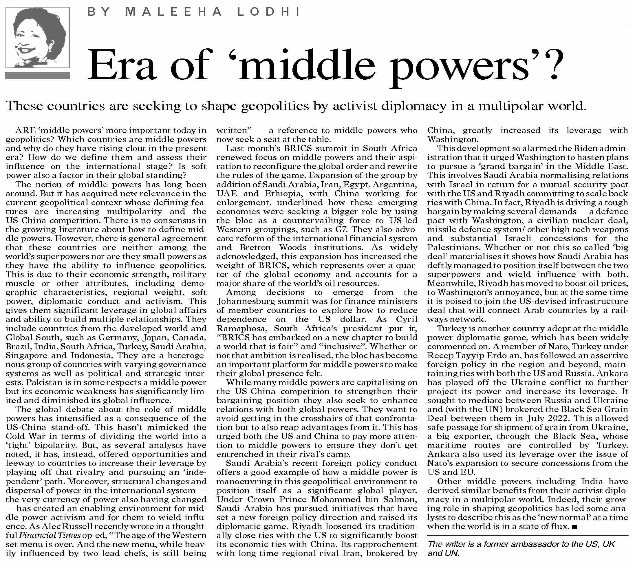 Dawn-ePaper | Sep 11, 2023 | Era of `middle powers`?