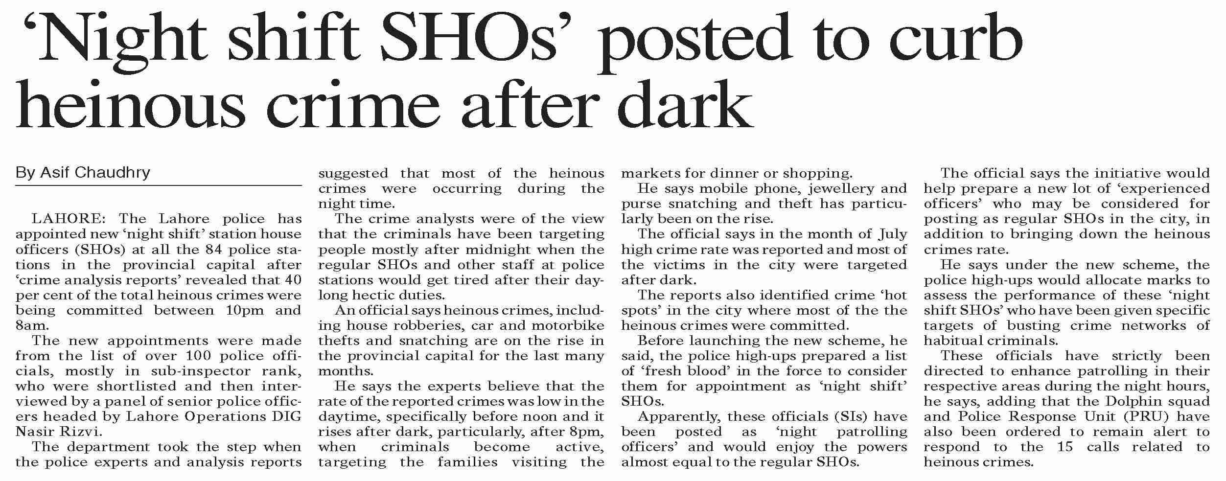 Dawn-ePaper | Sep 14, 2023 | `Night shift SHOs` posted to curb heinous ...