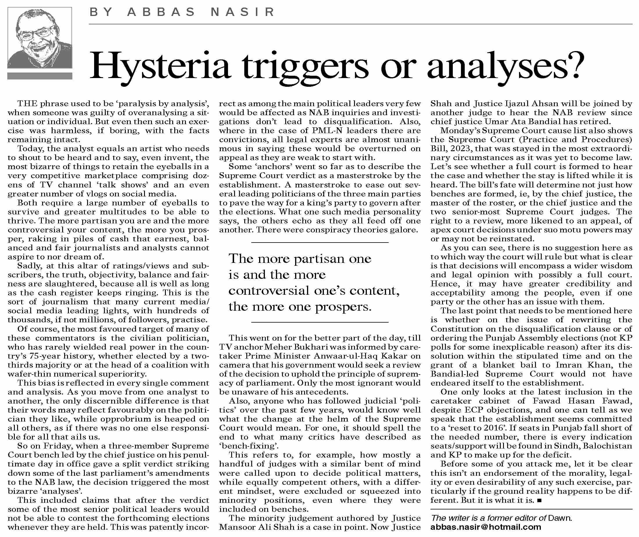 Dawn-ePaper | Sep 17, 2023 | Hysteria triggers or analyses?
