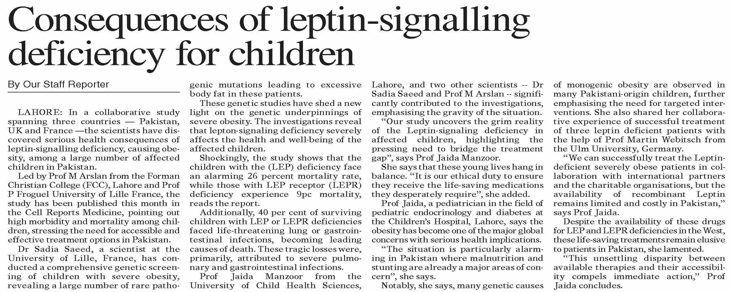 Dawn-ePaper | Sep 20, 2023 | Consequences of leptin-signalling ...