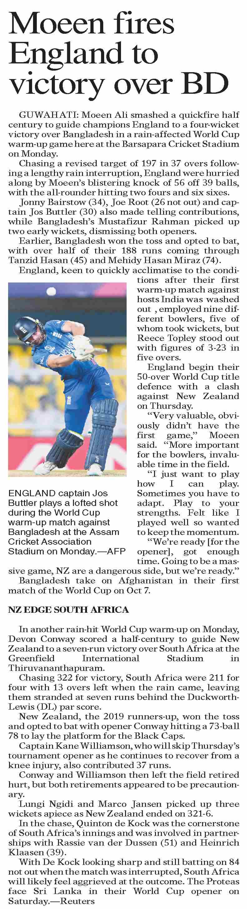Dawn-ePaper | Oct 03, 2023 | Moeen fires England to victory over BD