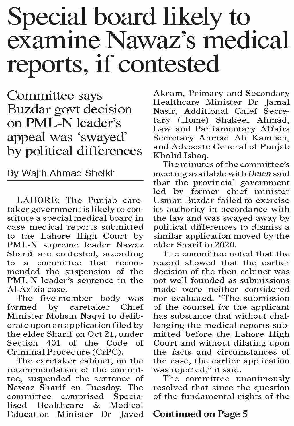 Dawn-ePaper | Oct 26, 2023 | Special board likely to examine Nawaz`s ...